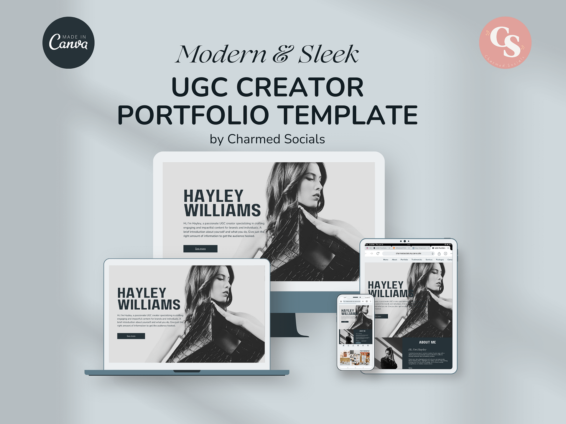 Modern & Sleek UGC Creator Portfolio Canva Template - Charm Erazo